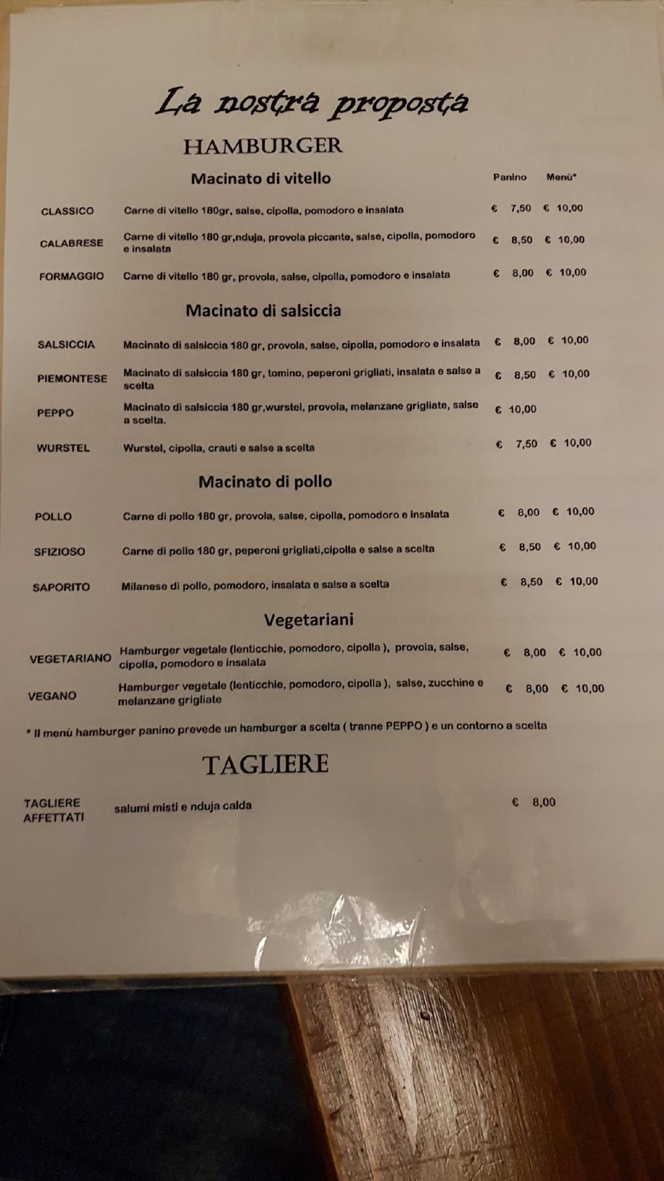 Menu da Il Barone Rampante, Venaria Reale