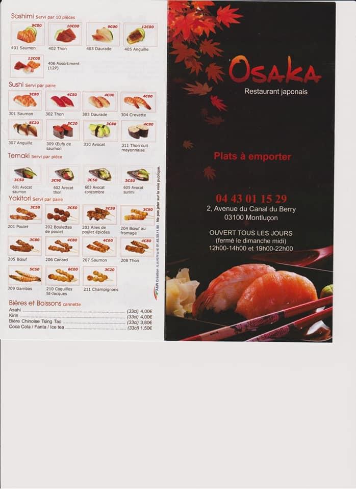 Menu au Restaurant Osaka Montluçon, Montluçon