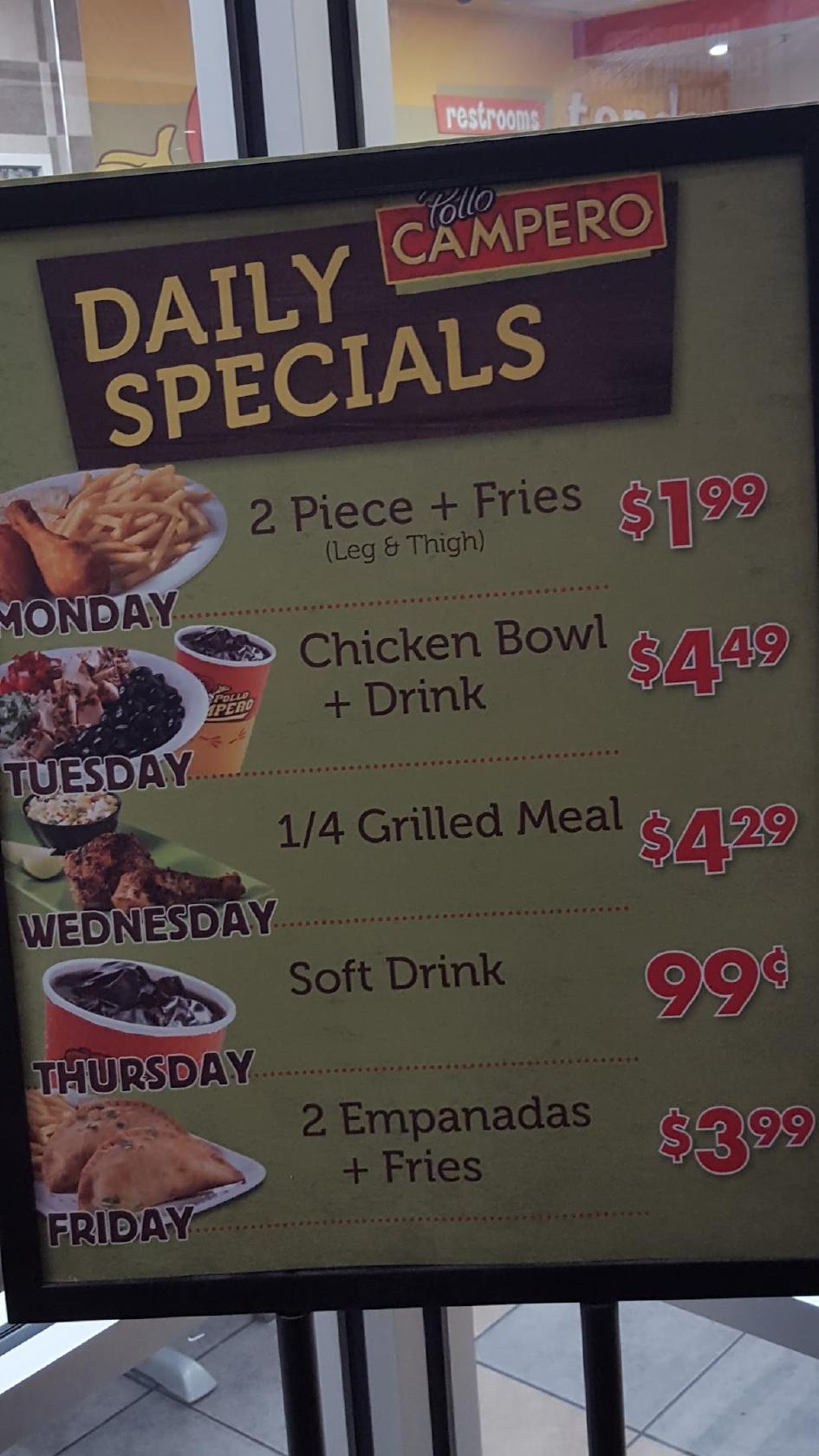 Menu at Pollo Campero restaurant, Chicago, N Pulaski Rd #102