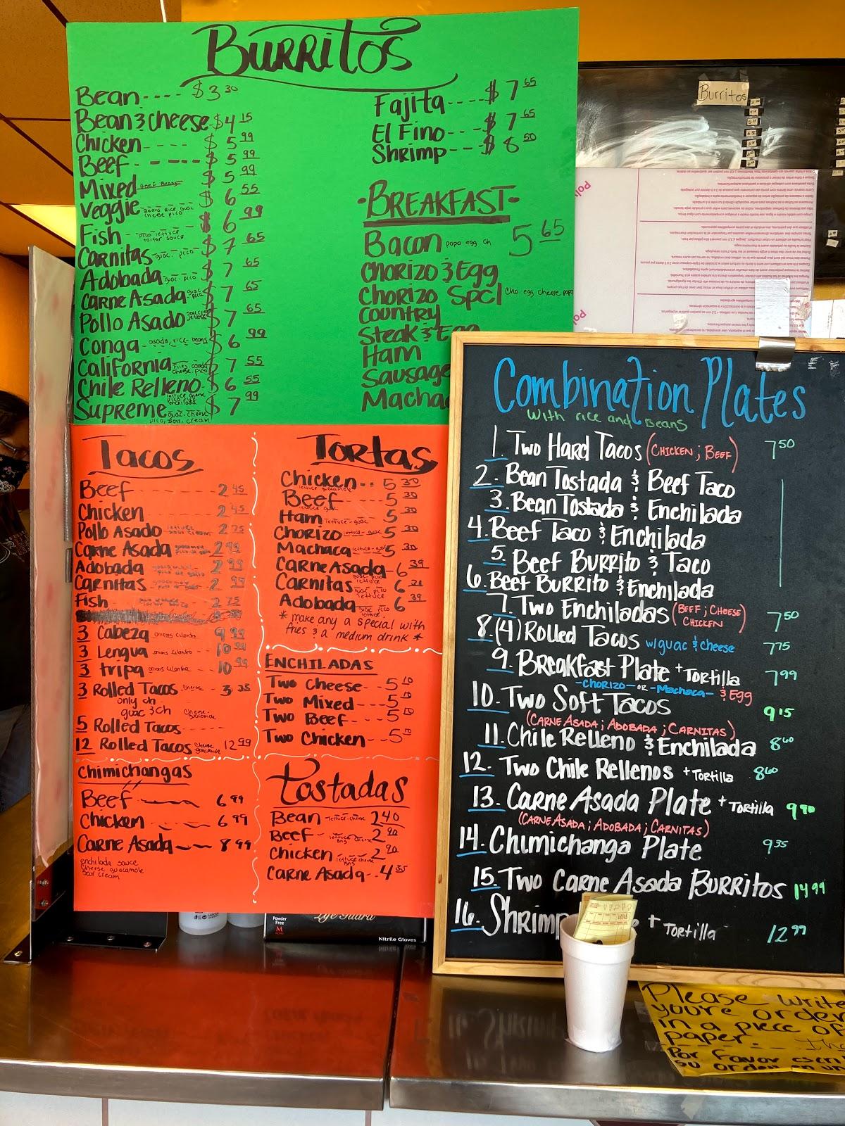 Menu at Rodolfo's Taco Shop restaurant, Farmington