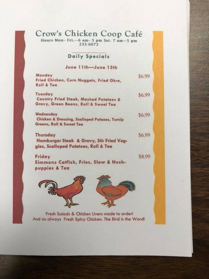 Menu at The Chicken Coop Cafe, Somerville