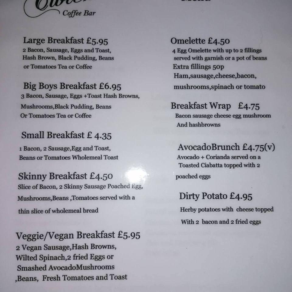 Menu at The Cwtch Coffee shop/gift shop cafe, Tonypandy
