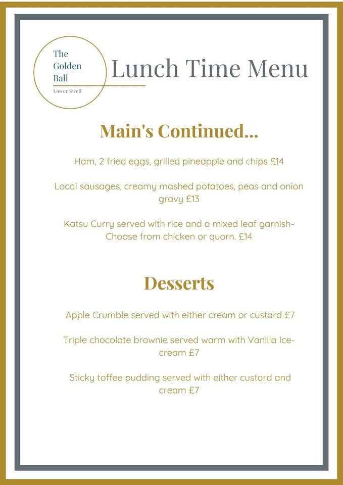 Menu at The Golden Ball Inn pub & bar, Bourton-on-the-Water