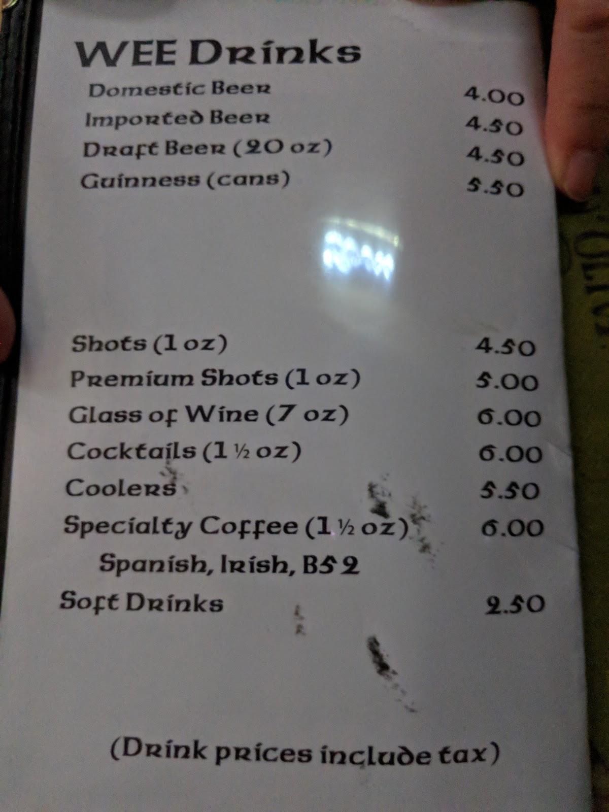 Menu at The Wee Pub, Oshawa, 361 Wilson Rd S