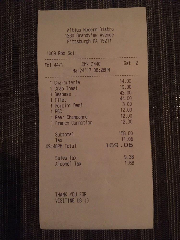 Menu at Altius pub & bar, Pittsburgh