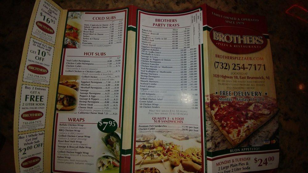 Menu at Brothers pizzeria, East Brunswick