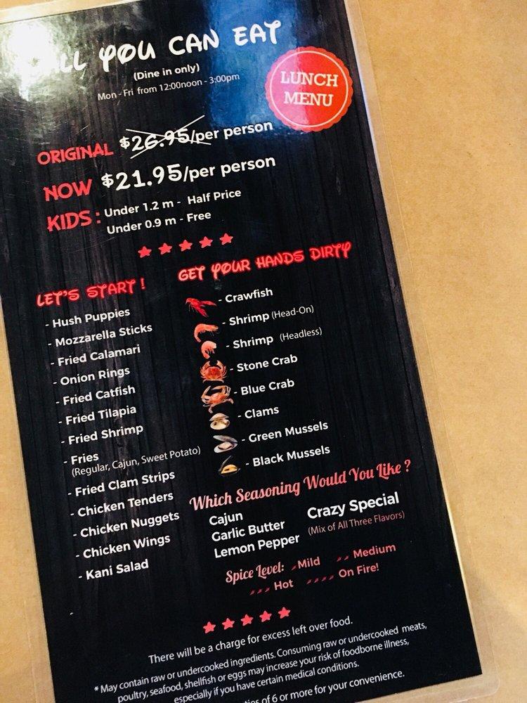 Menu at Crazy Crab restaurant, Fairfax