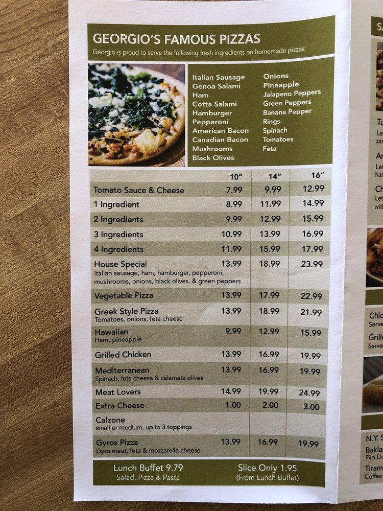 Menu at Georgio's II Famous Pizza pizzeria, Sumter, 344 Pinewood Rd