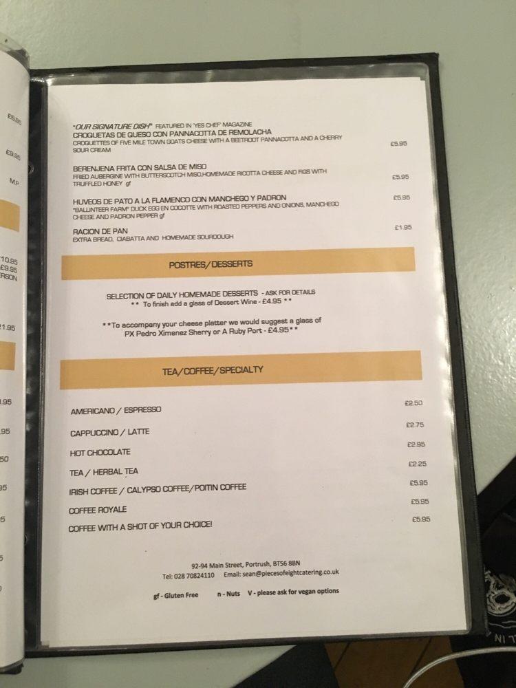 Menu at Ocho Bistro pub & bar, Portrush