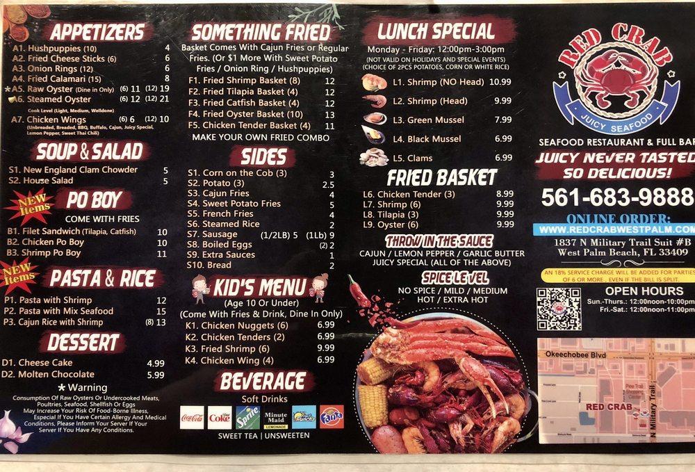 Menu at Red Crab - Juicy Seafood restaurant, West Palm Beach, N ...