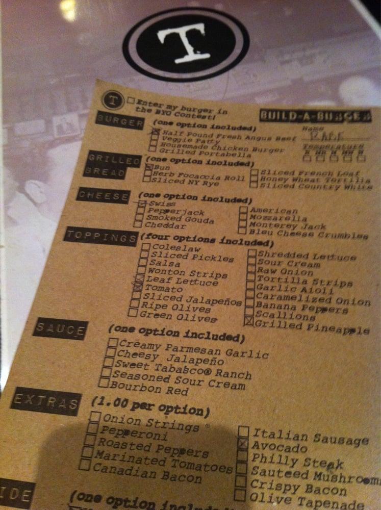 Menu at The Tavern Grill restaurant, Blaine