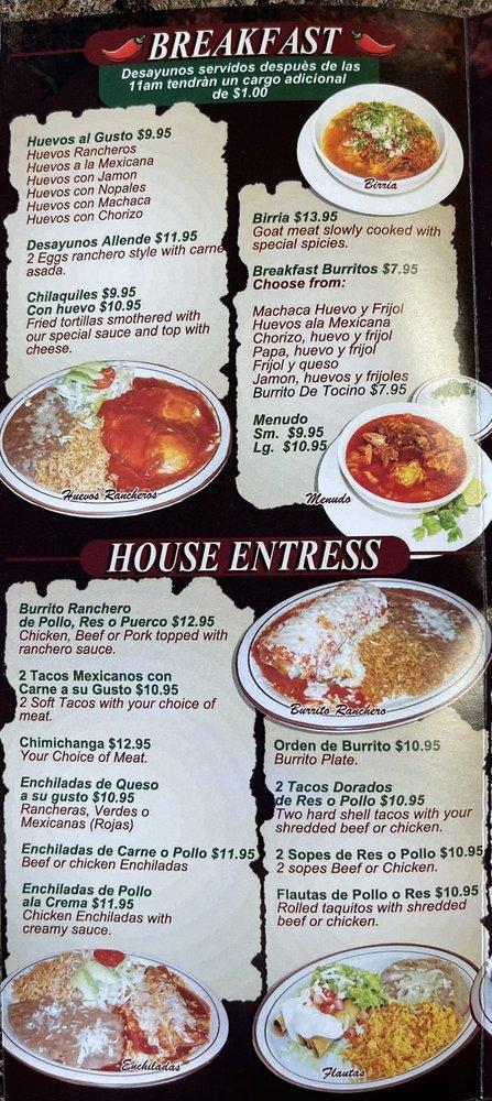 Menu at Allende Restaurant, Indio, Monroe St # 402