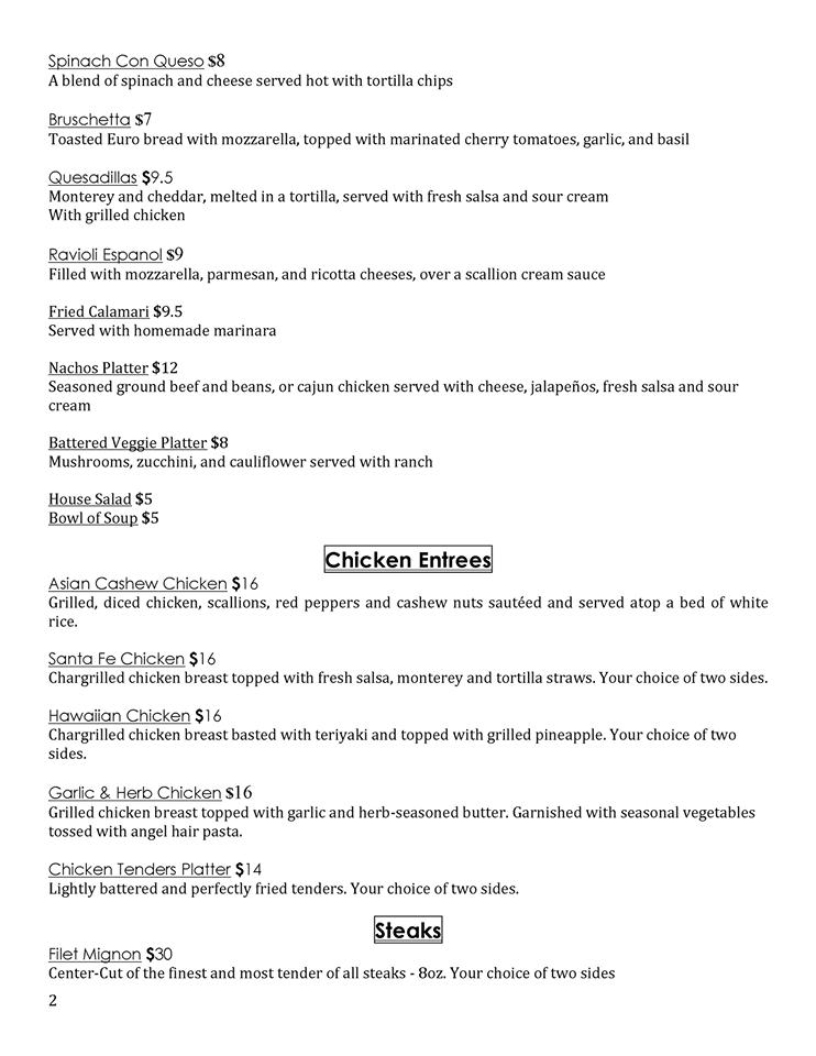 Menu at Boathouse Restaurant, Winona Lake