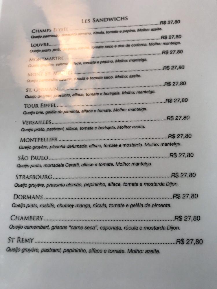 Menu at Café François, Florianópolis, Corporate Park Rodovia
