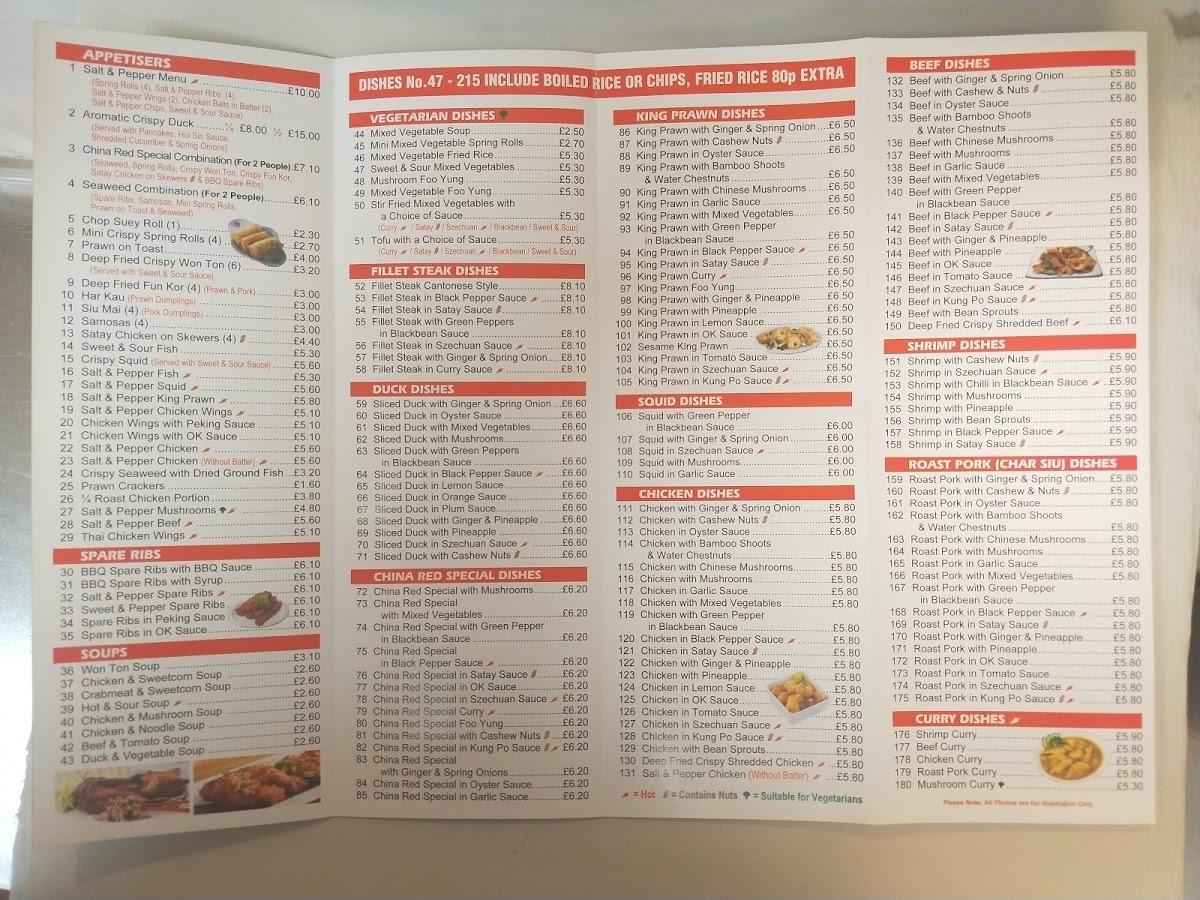 Menu at China Red restaurant, Bury