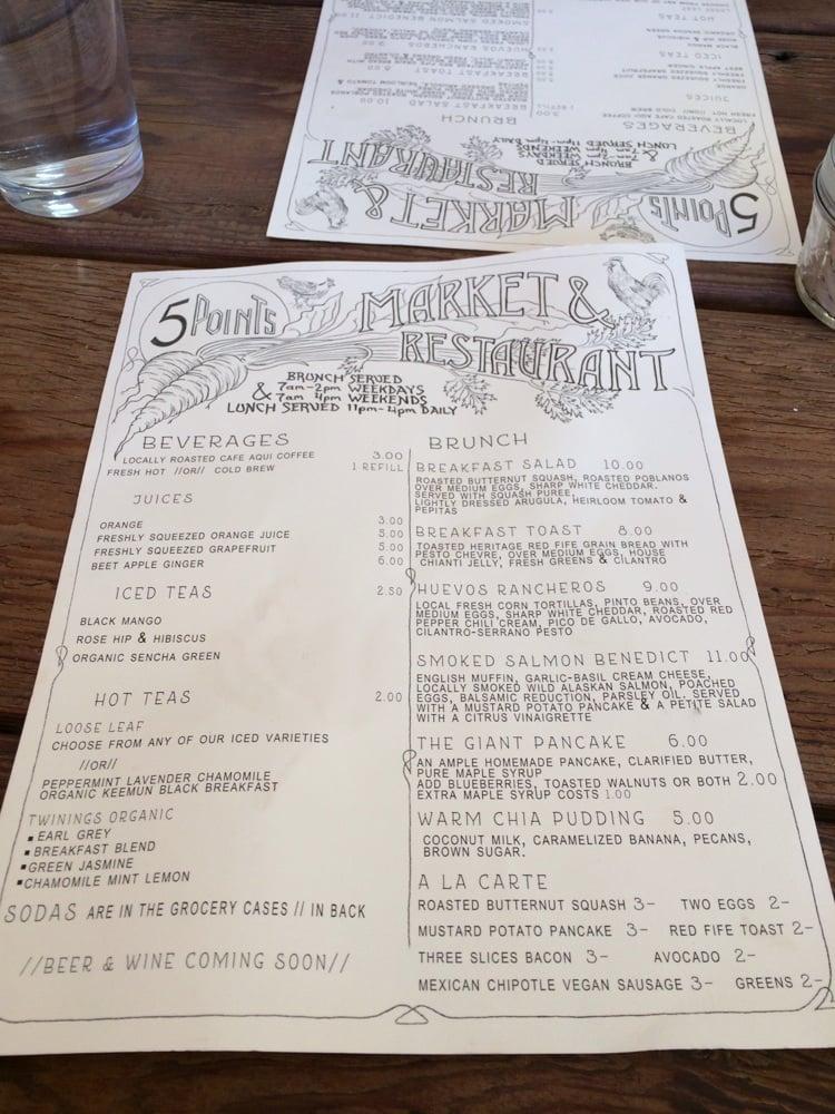 Menu at 5 Points Market & Restaurant, Tucson