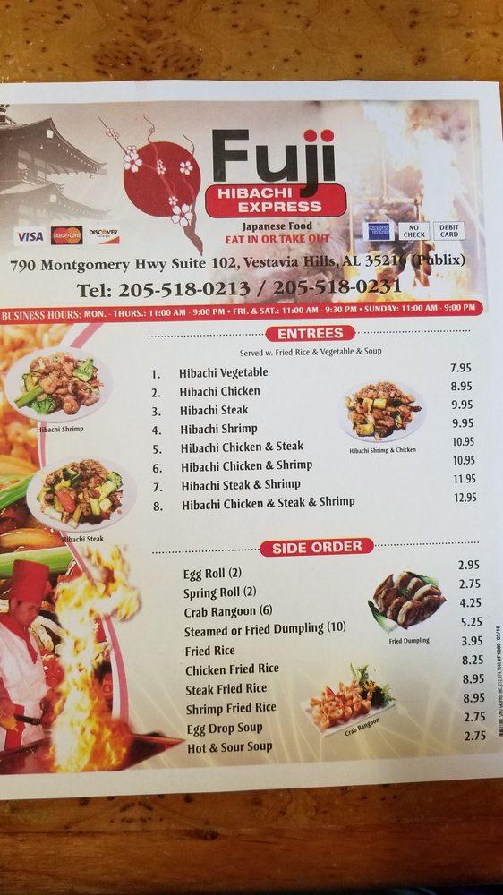 Carta del restaurante Fuji Hibachi Express, Vestavia Hills