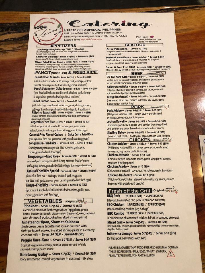 Menu at Only at Renee's ~ A Taste of Pampanga, Philippines restaurant ...