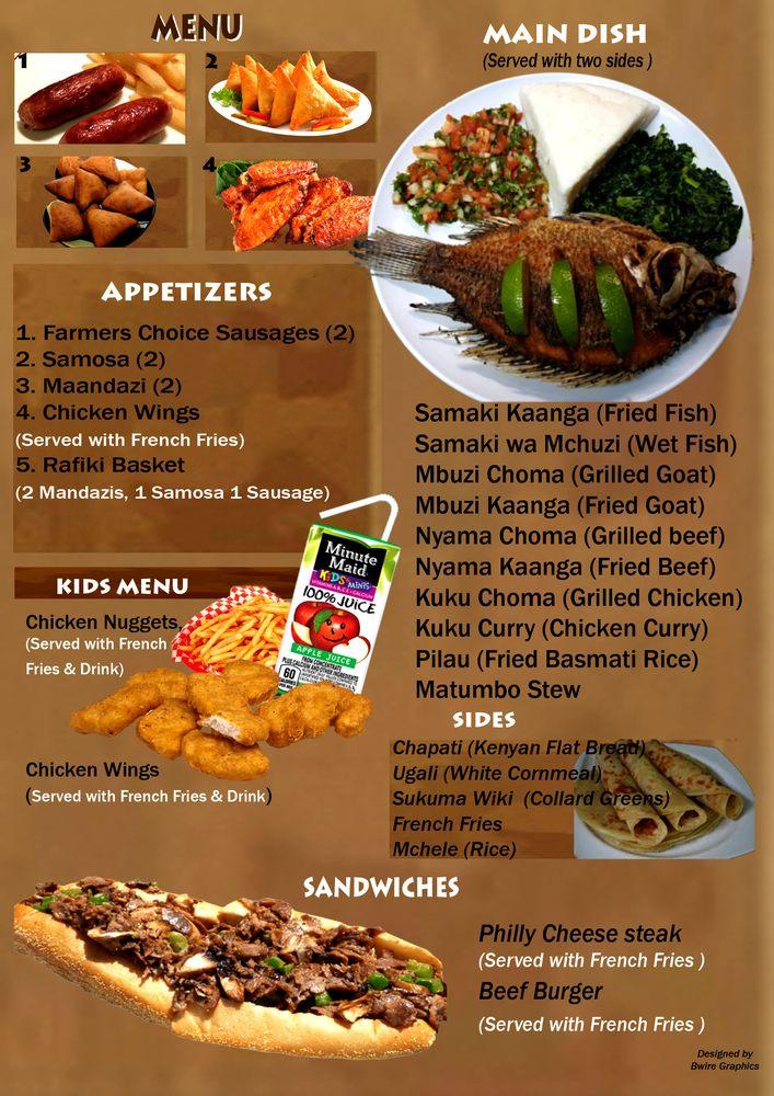 Menu at Rafiki Restaurant and Lounge, Kent