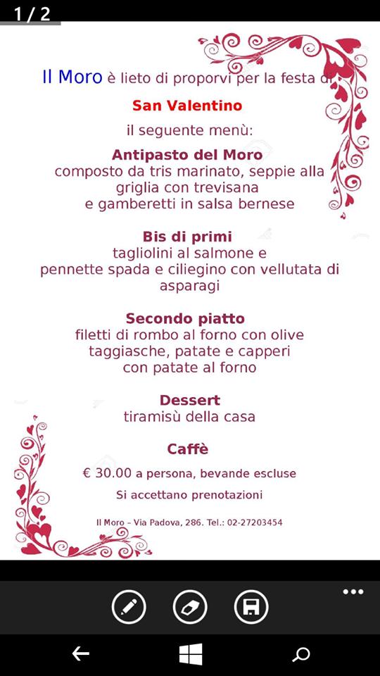 Menu da Ristorante Pizzeria Il Moro, Milano, Via Padova