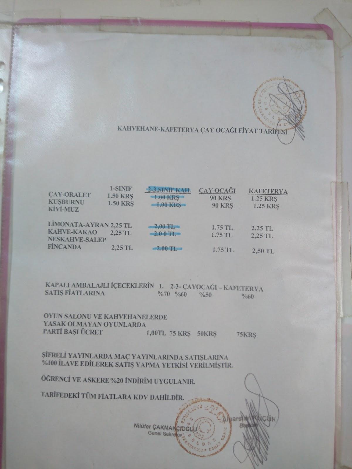 Menu at Şirin Devrek Çay Evi, Zonguldak