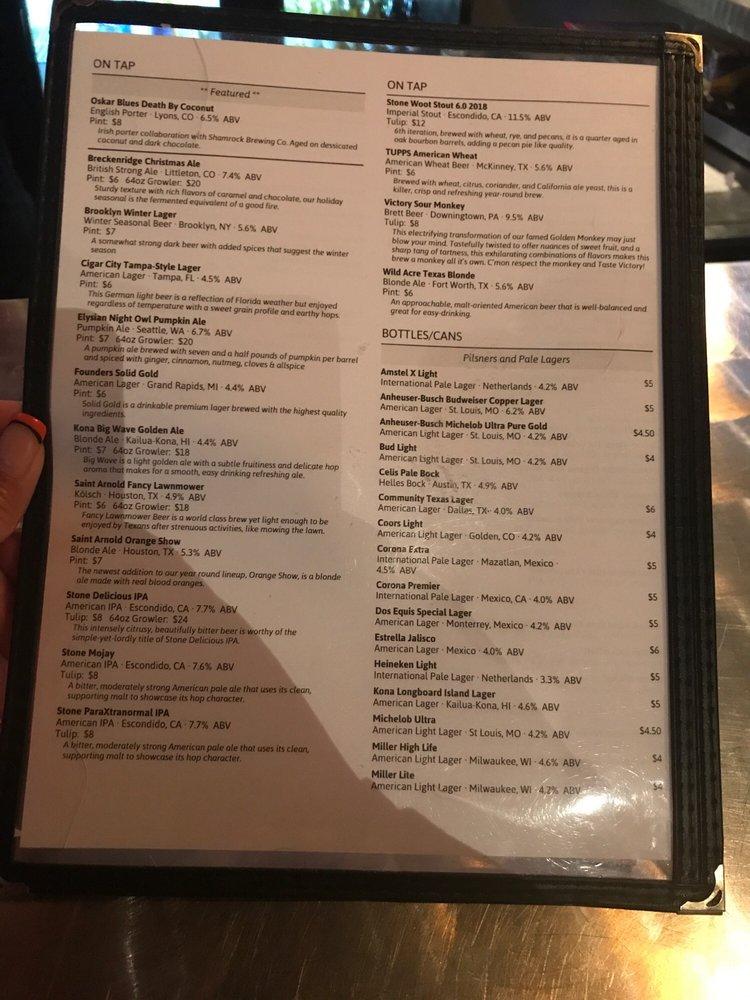 Carta del pub y bar The Alcove, Dallas