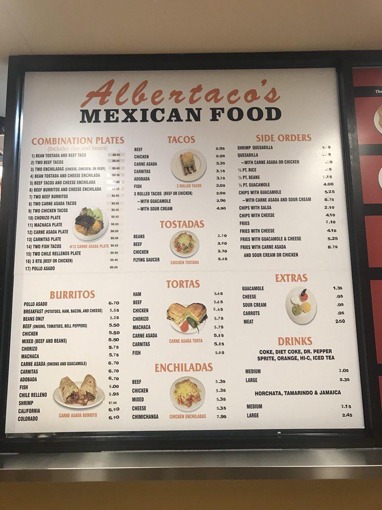 Carta del restaurante Albertaco's Mexican Food Inc, Orange