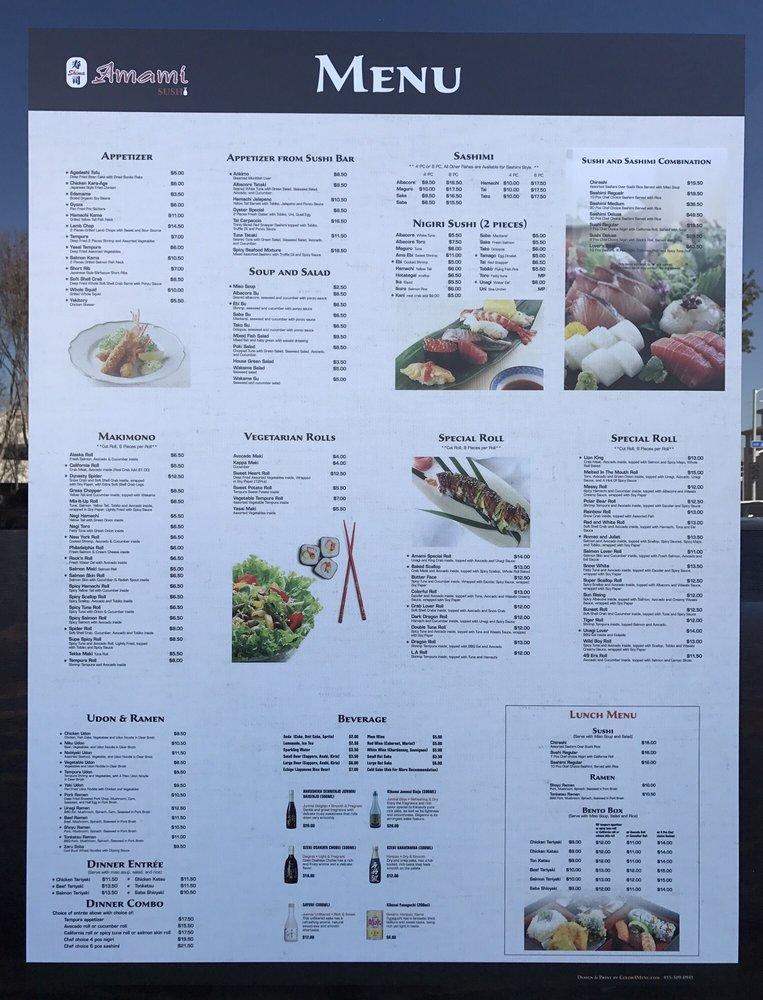 Menu at Amami Shima Sushi restaurant, Cupertino