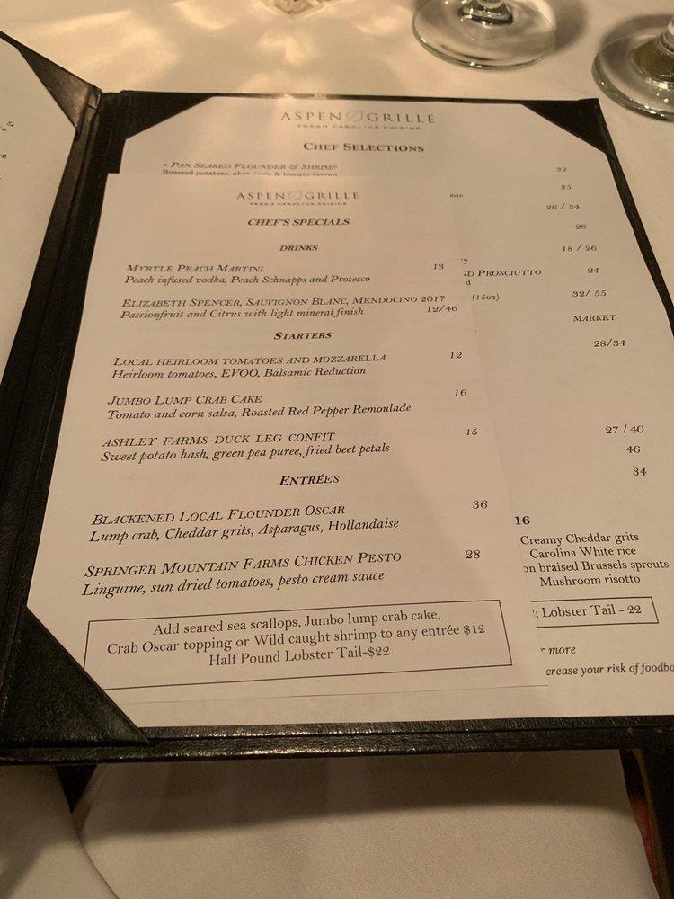 Menu at Aspen Grille steakhouse, Myrtle Beach