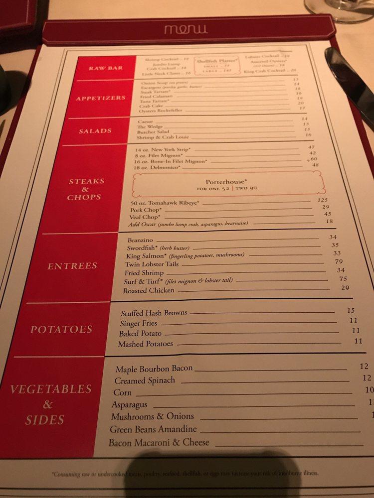 Menu at Butcher and Singer steakhouse, Philadelphia
