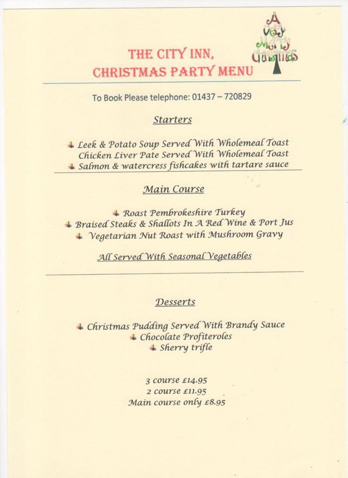 Menu at City Inn pub & bar, Saint Davids