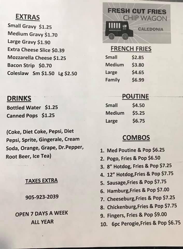 Menu at Fresh Cut Fries Chip Wagon fast food, Caledonia