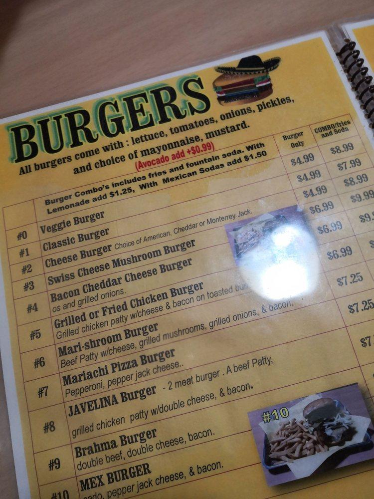 Menu at Mariachis Burger House restaurant, Kingsville