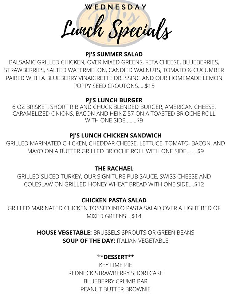 Menu at PJ's Smoke 'N' Grill pub & bar, Medway, 112 Main St