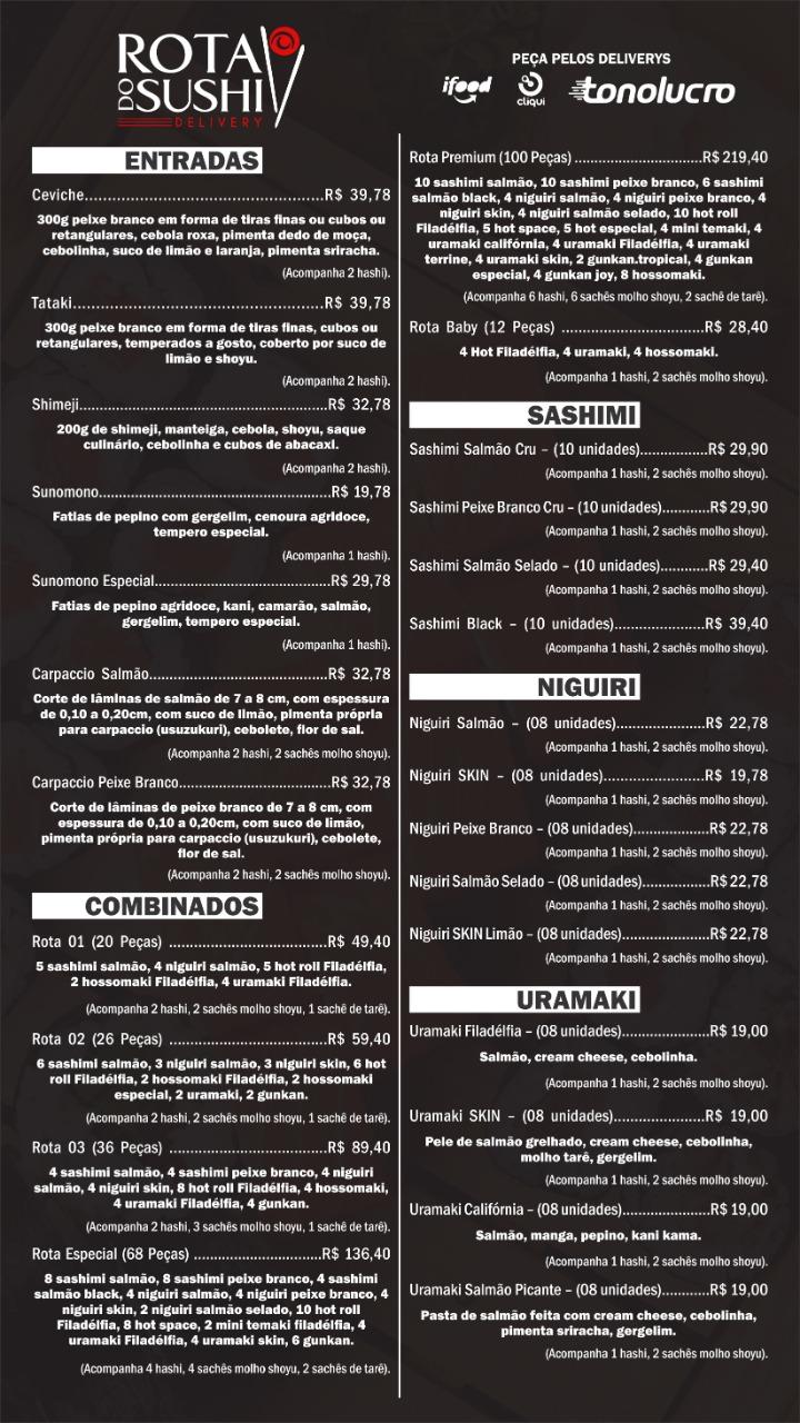 Menu at Rota do Sushi Delivery restaurant, Palmas
