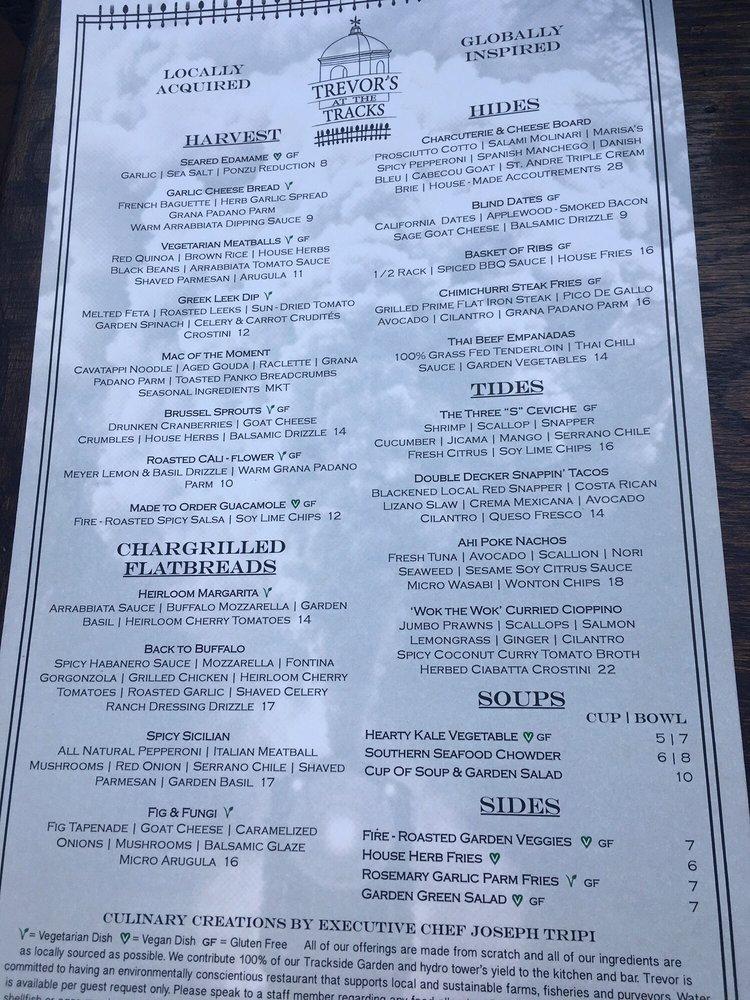 Menu at Trevor's at the Tracks pub & bar, San Juan Capistrano