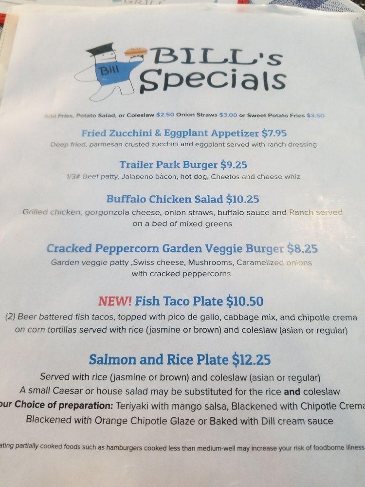 Menu at Bill's Grill restaurant, Prescott