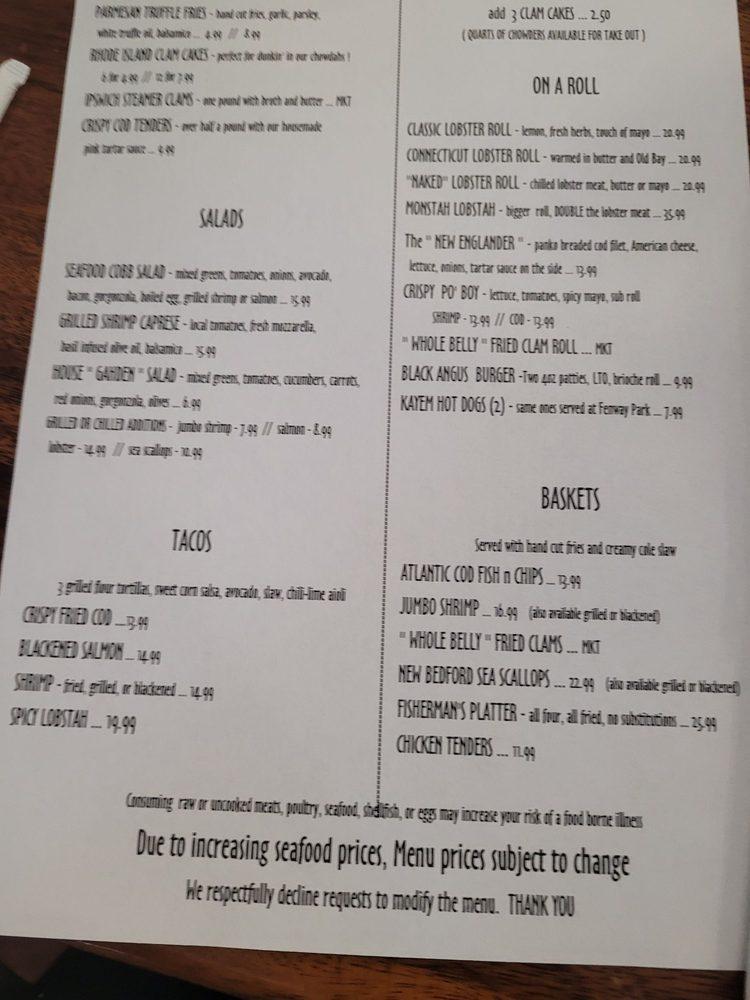 Menu at Cape Cod Fish Co restaurant, Fort Myers