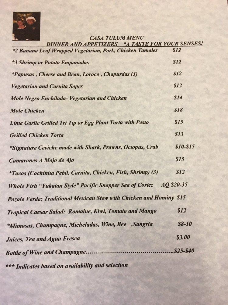 Menu at Casa Tulum Restaurant, Sacramento
