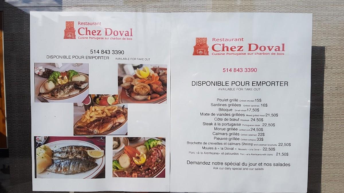 Menu au Chez Doval restaurant, Montréal