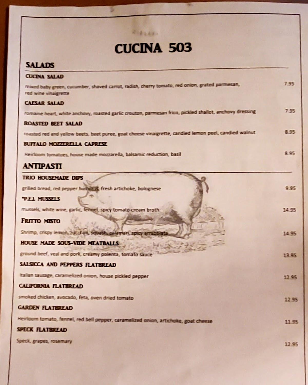 Menu at Cucina 503 restaurant, Augusta