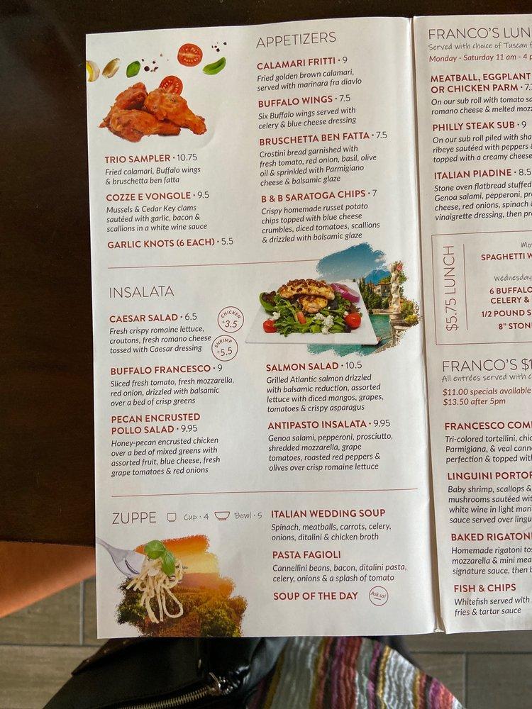 Menu at Francesco's Ristorante And Stone Fire Pizza pub & bar, Summerfield