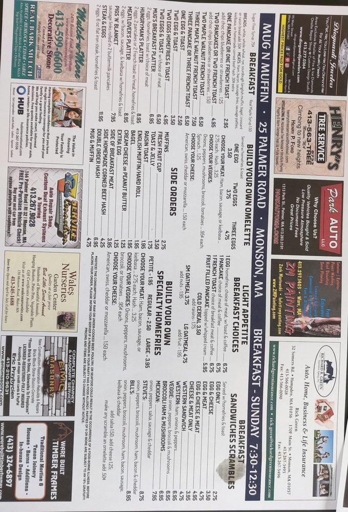 Menu at Mug 'n' Muffin cafe, Monson