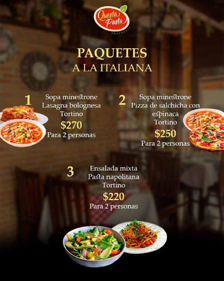 Menu at Questa Pasta restaurant, Acapulco
