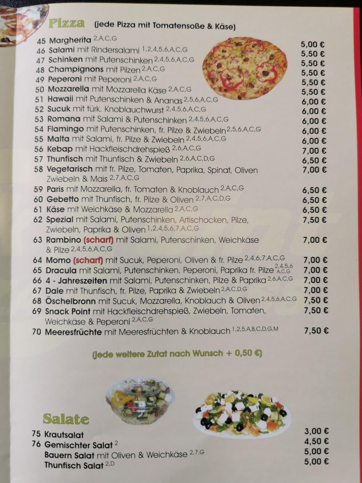 Speisekarte von Snack Point, Gäufelden