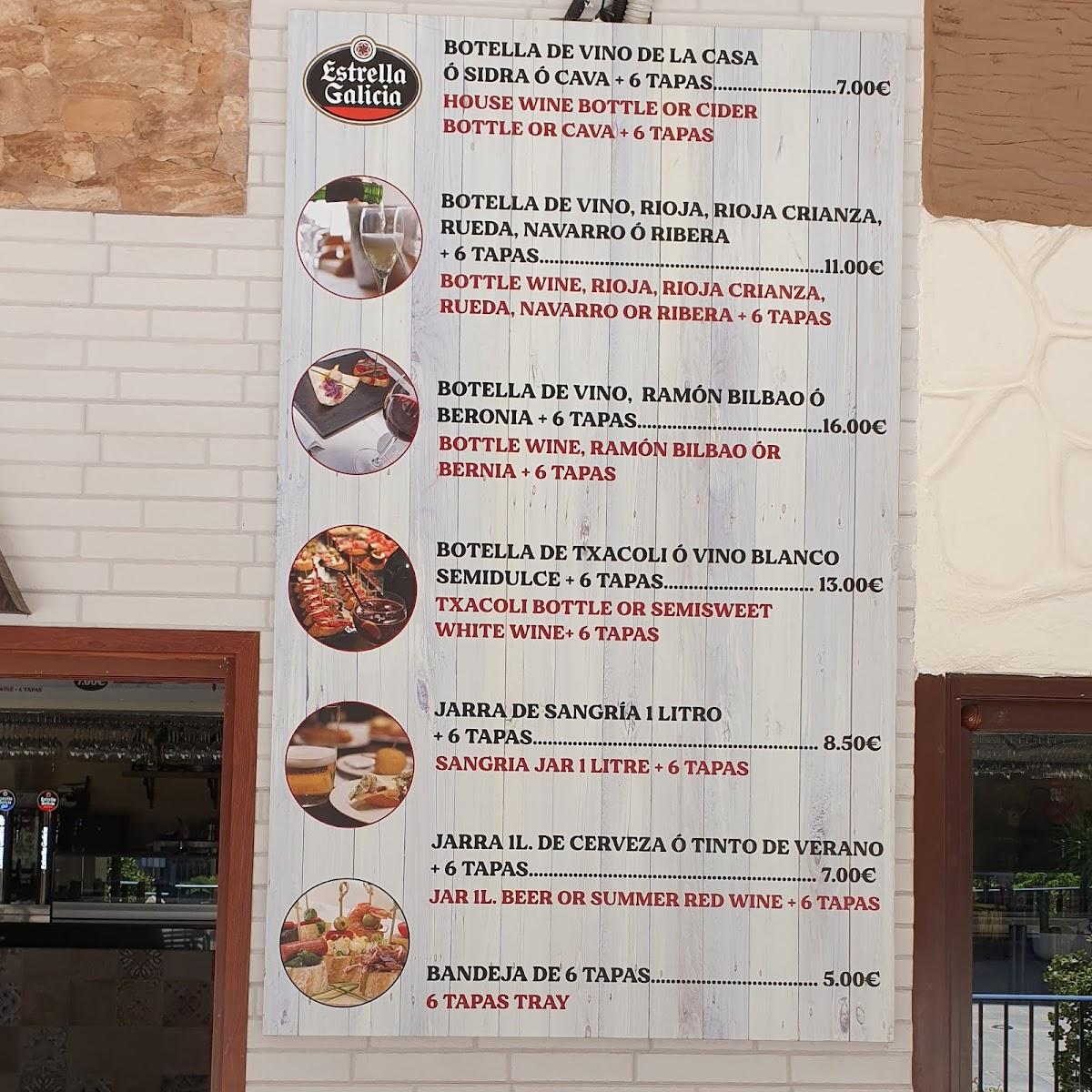 Carta del pub y bar Taperia La Mina, Benidorm