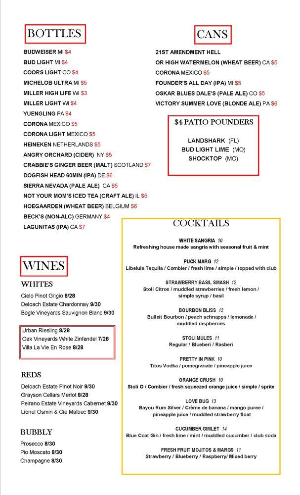 Menu at Puck pub & bar, Doylestown
