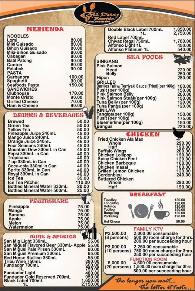 Menu at ALL DAY Exotic grill & restaurant, Solano