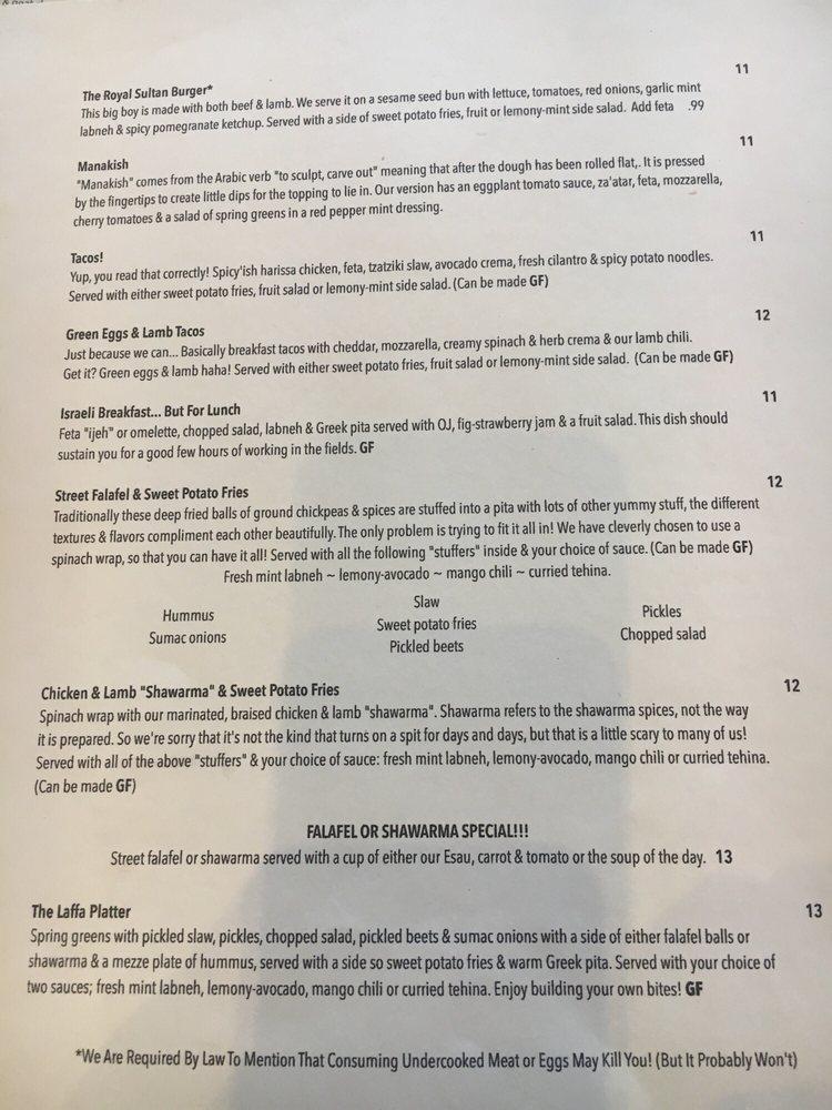 Menu at Laffa - Medi-Eastern Restaurant & Bar, Tulsa