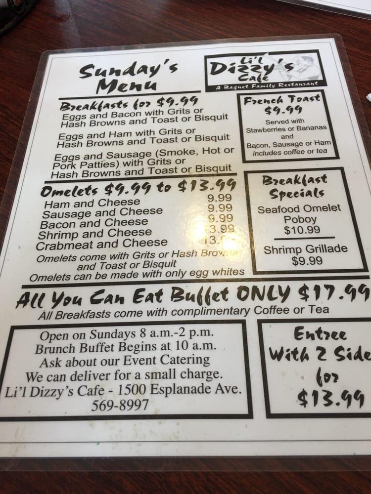 Menu at Li'l Dizzy's Cafe, New Orleans